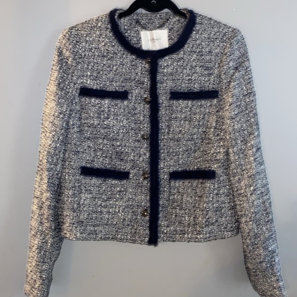 LK Bennett | Jackets & Coats | Lk Bennet Sloane Blue Cream Tweed Jacket ...